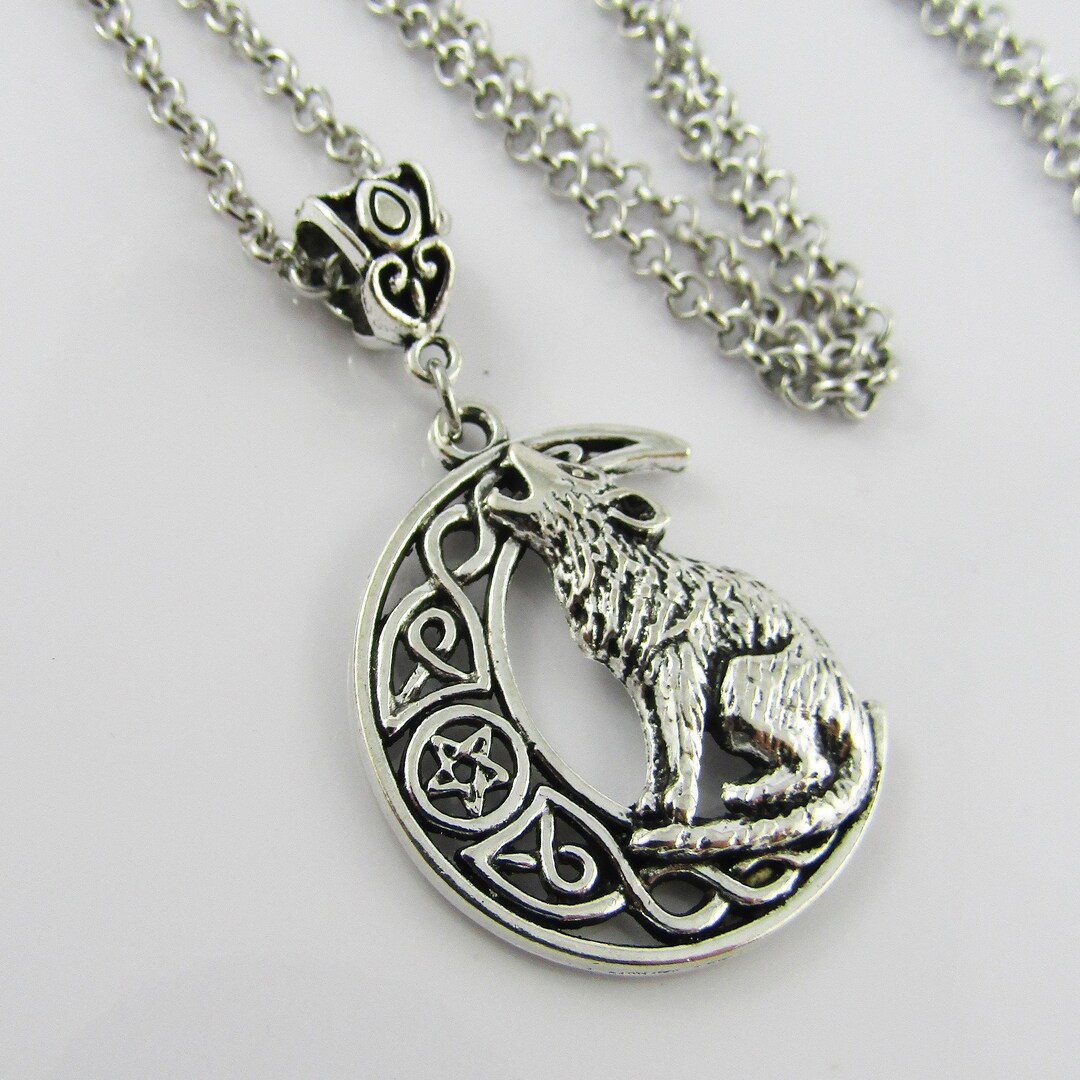 Wicca Talisman Crescent Moon Wolf Charm Sweater Necklace 75cm - Etsy