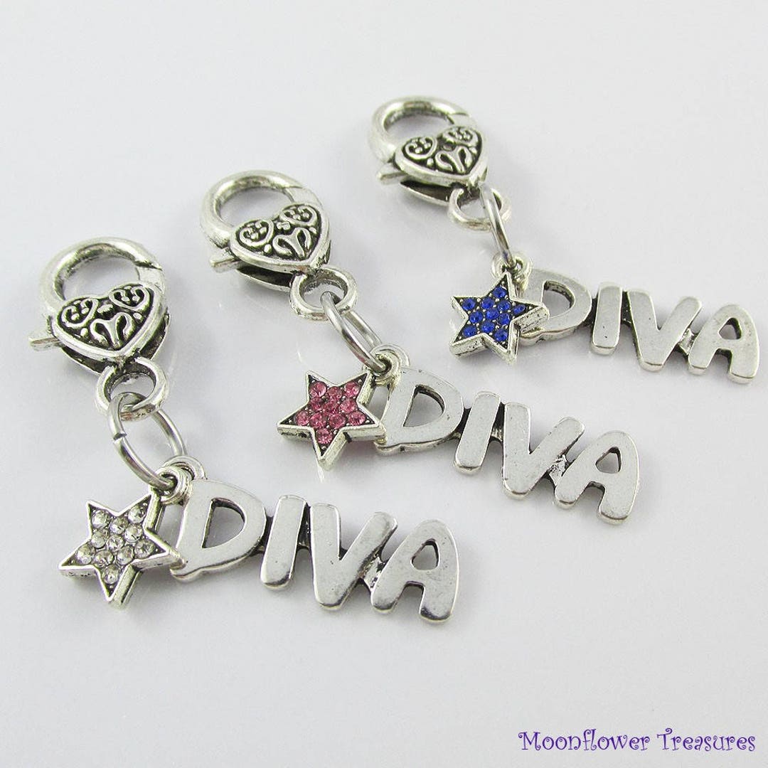 Diva Star Clip on Charm for Bag Keychain or Zipper Pull Pick Clear Blue ...