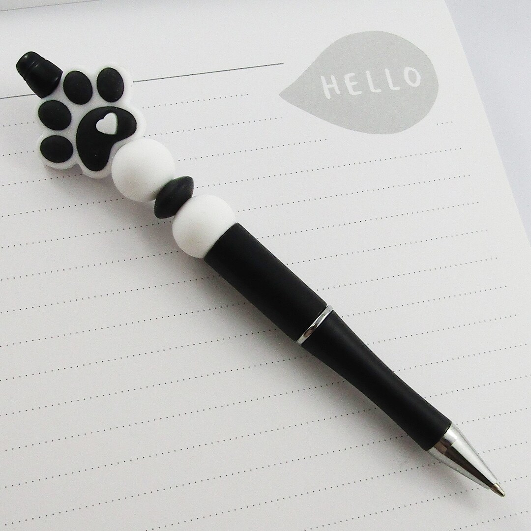 Black Paw Print Beaded Ballpoint Pen FREE Ink Refill & Notebook TRACKED ...