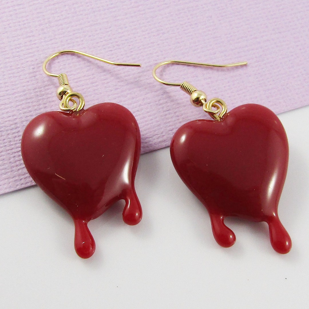 Cute N Kitsch Resin 3D Bleeding Heart Charm Hook Earrings 45mm Brass ...
