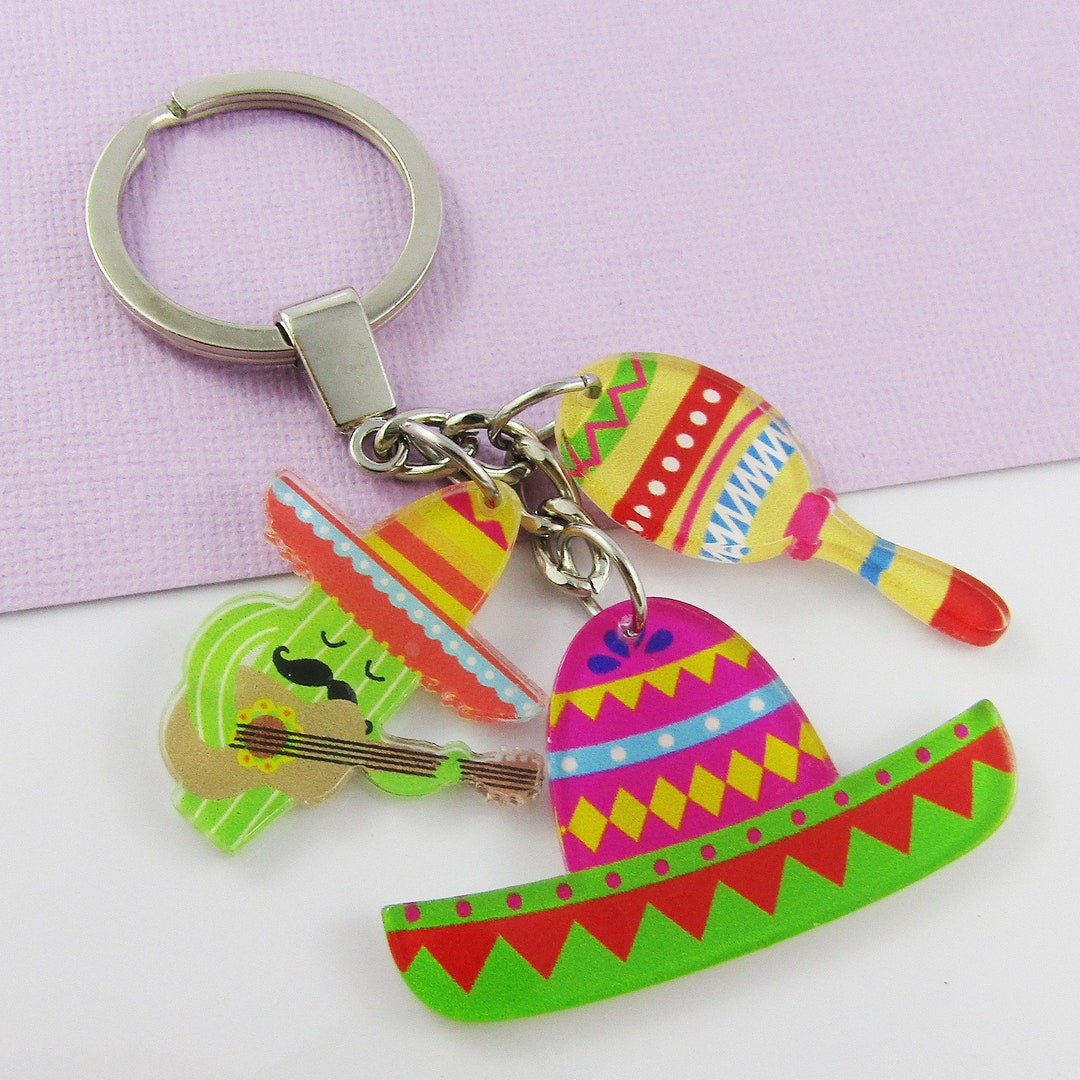 Mexican Fiesta Keychain Guitar Playing Cactus Maraca Sombrero 95mm - Etsy