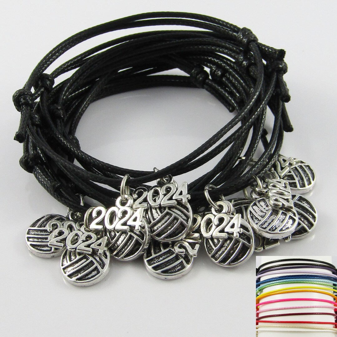 10 Player Set Adjustable 2024 Netball Charm Bracelet Black Cord Sports ...