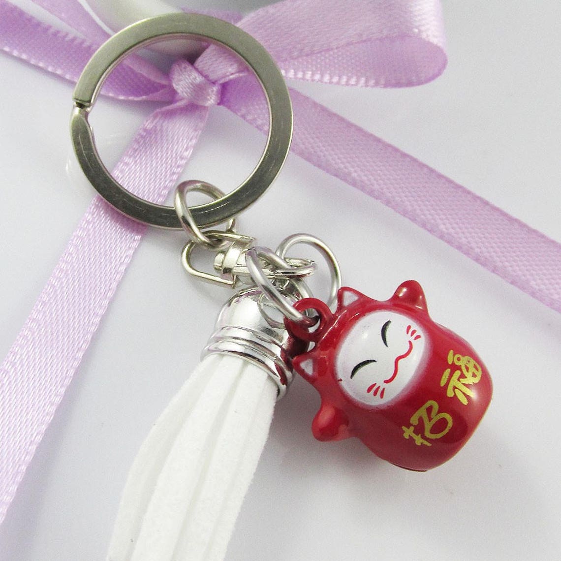 Lucky Fortune Cat Bell Charm Keychain Keyring Tassel Swivel | Etsy
