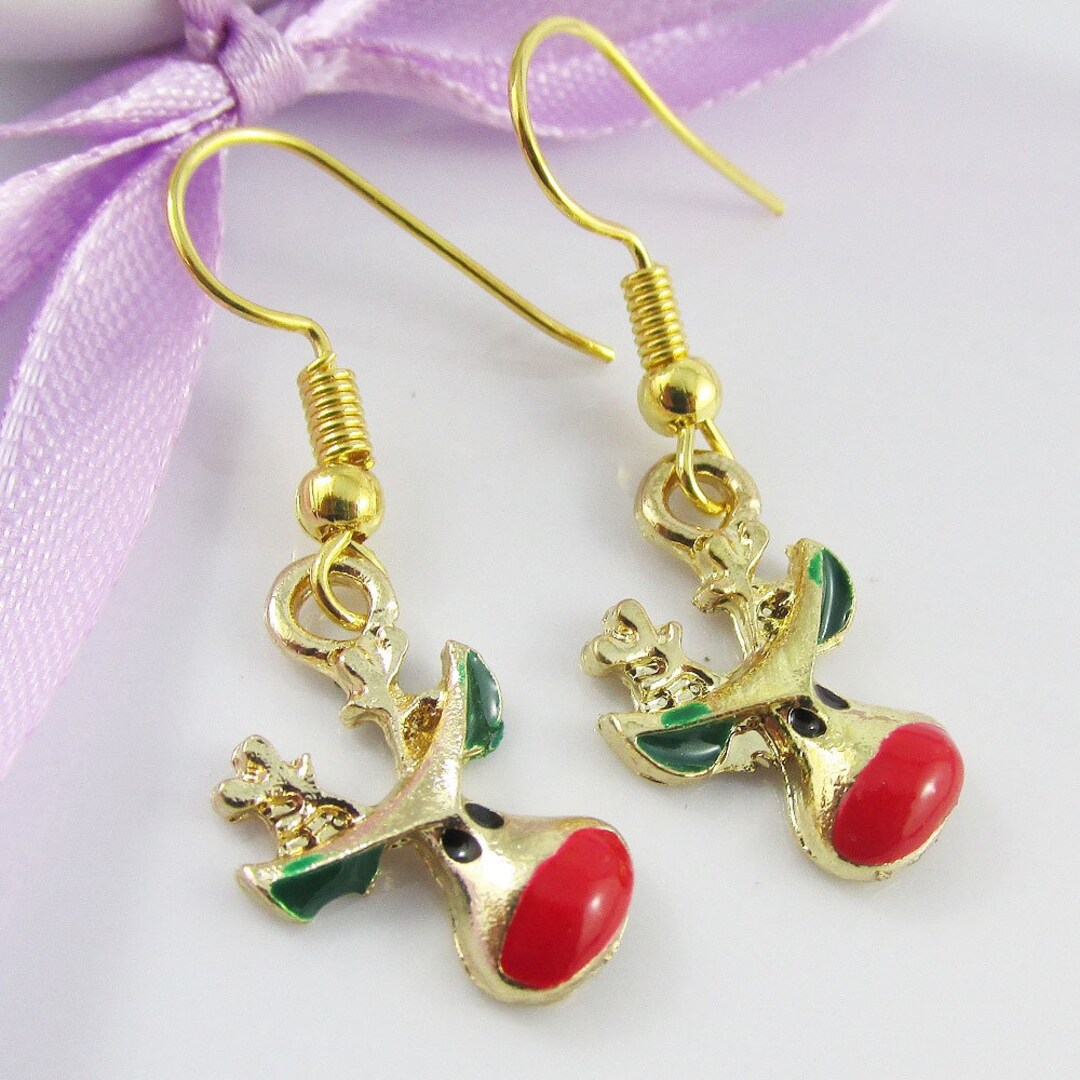 Rudolph Red Nose Reindeer Christmas Charm Hook Earrings 35mm Alloy ...