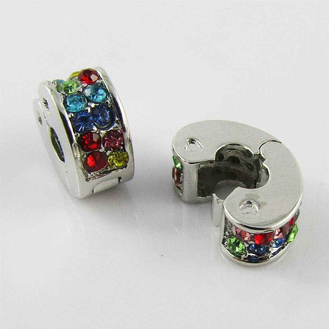 Rainbow Rhinestone Heart Shape Stopper Clip Fit European Snake Chain ...