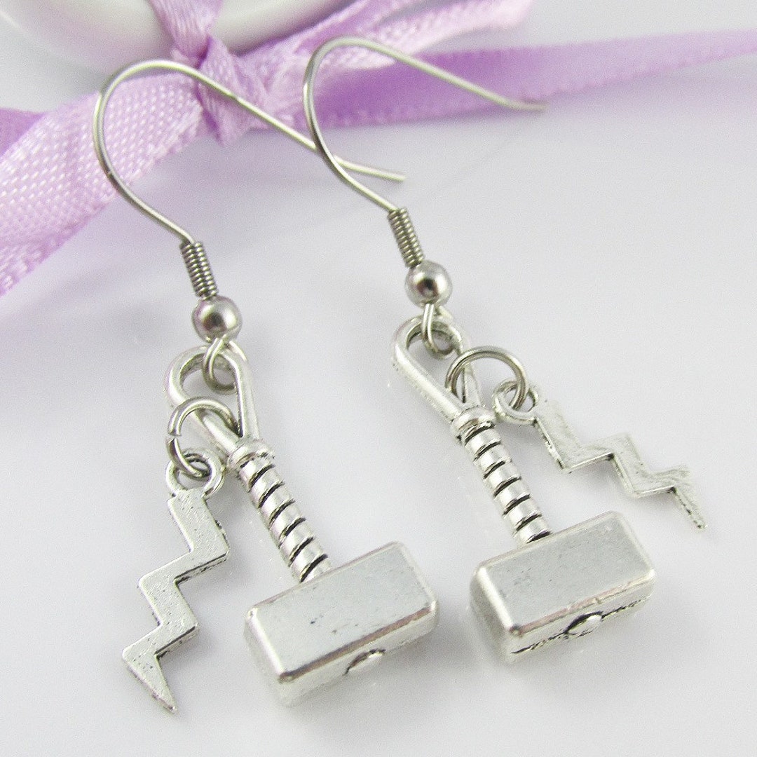 Cute N Kitsch Lightning Mjolnir Thors Hammer Charm Earrings 41mm SS ...