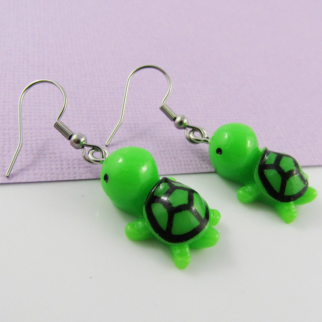 Cute N Kitsch Resin 3D Turtle Tortoise Charm Earrings 43mm SS Hooks - Etsy