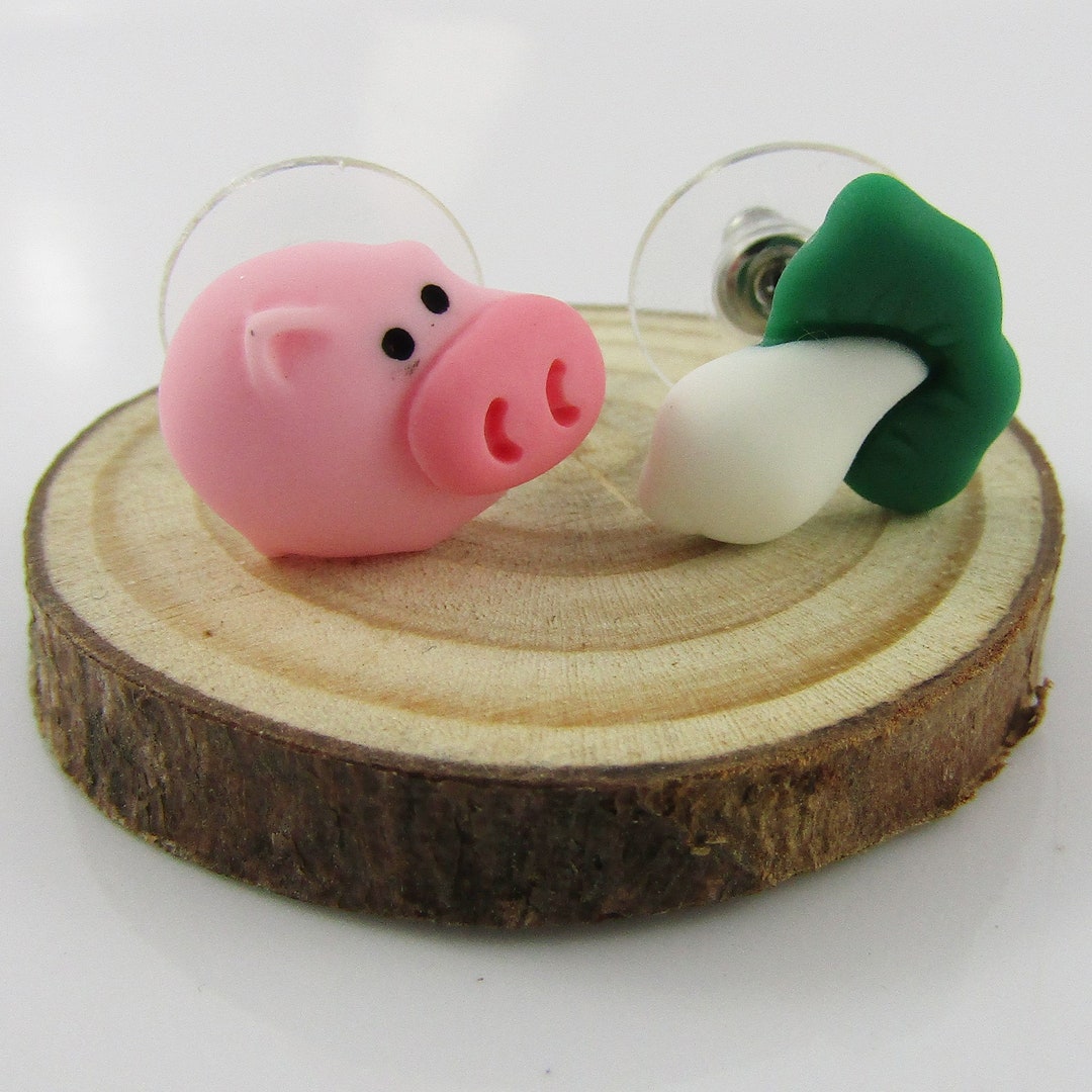 Cute N Kitsch Asymmetric Pig & Chinese Cabbage Earrings SS - Etsy