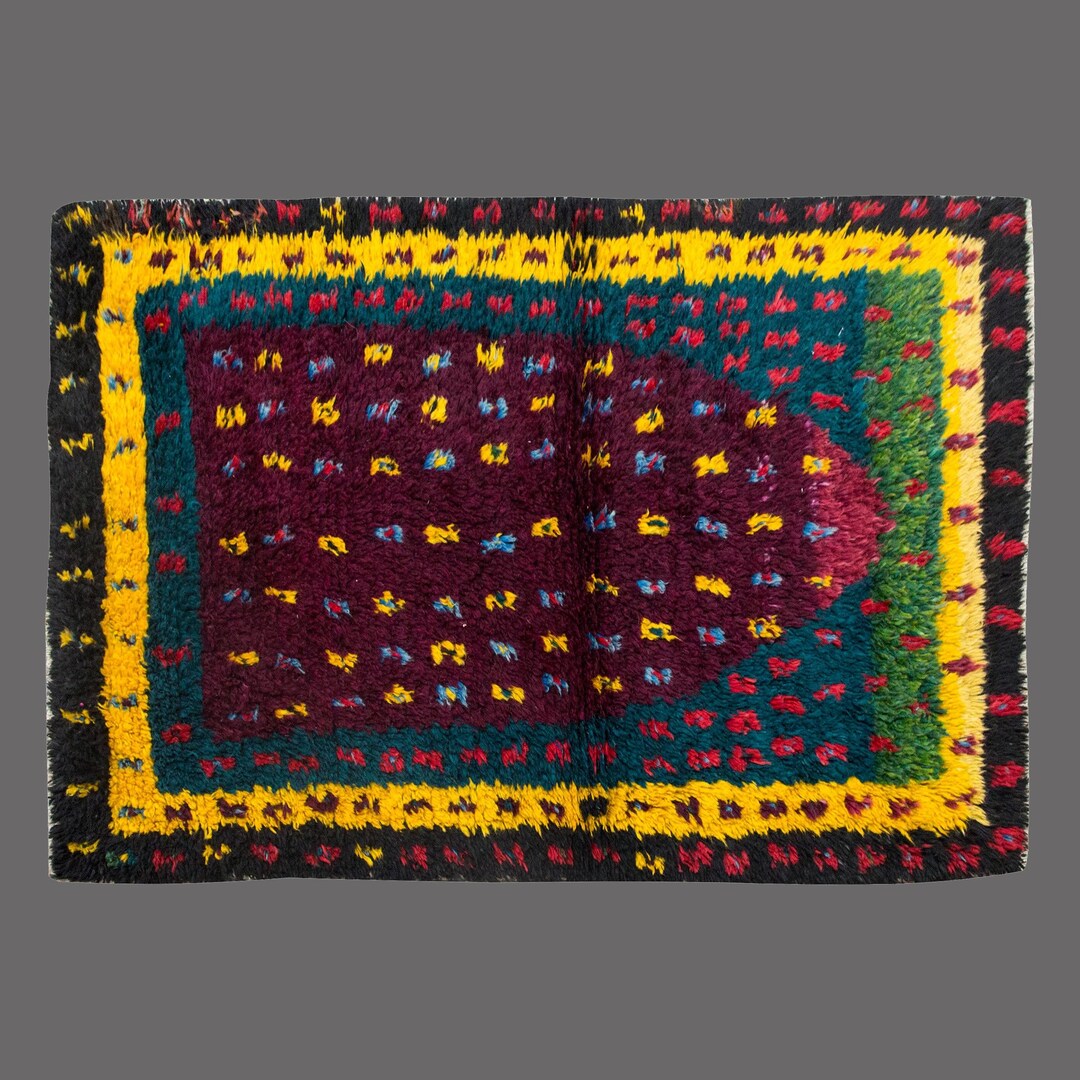 Shaggy Vintage Turkish Tulu Rug: Bohemian Wool Beni Ourain Style (3x5 ...