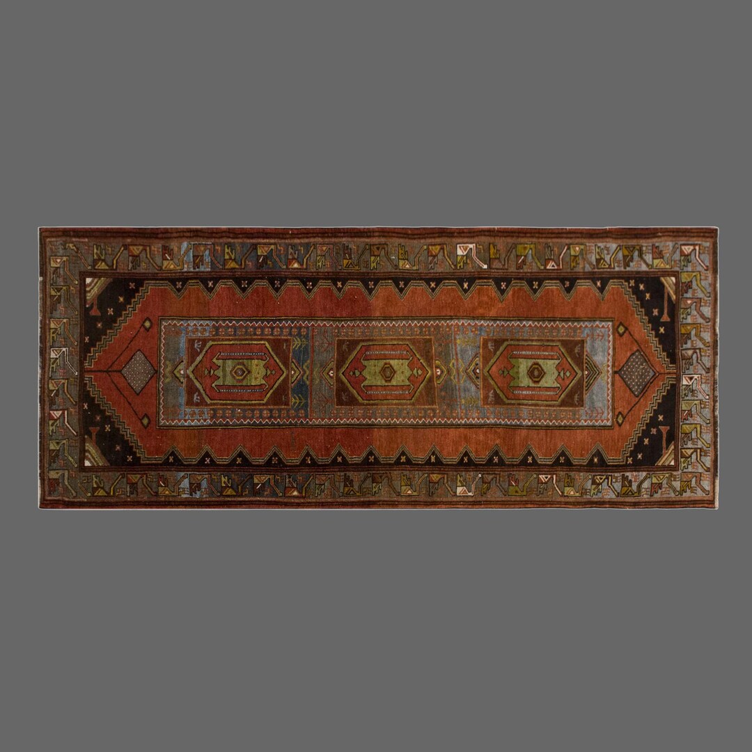 Antique Turkish Runner Rug – Handwoven Wool, Muted Colors (130x300 Cm ...