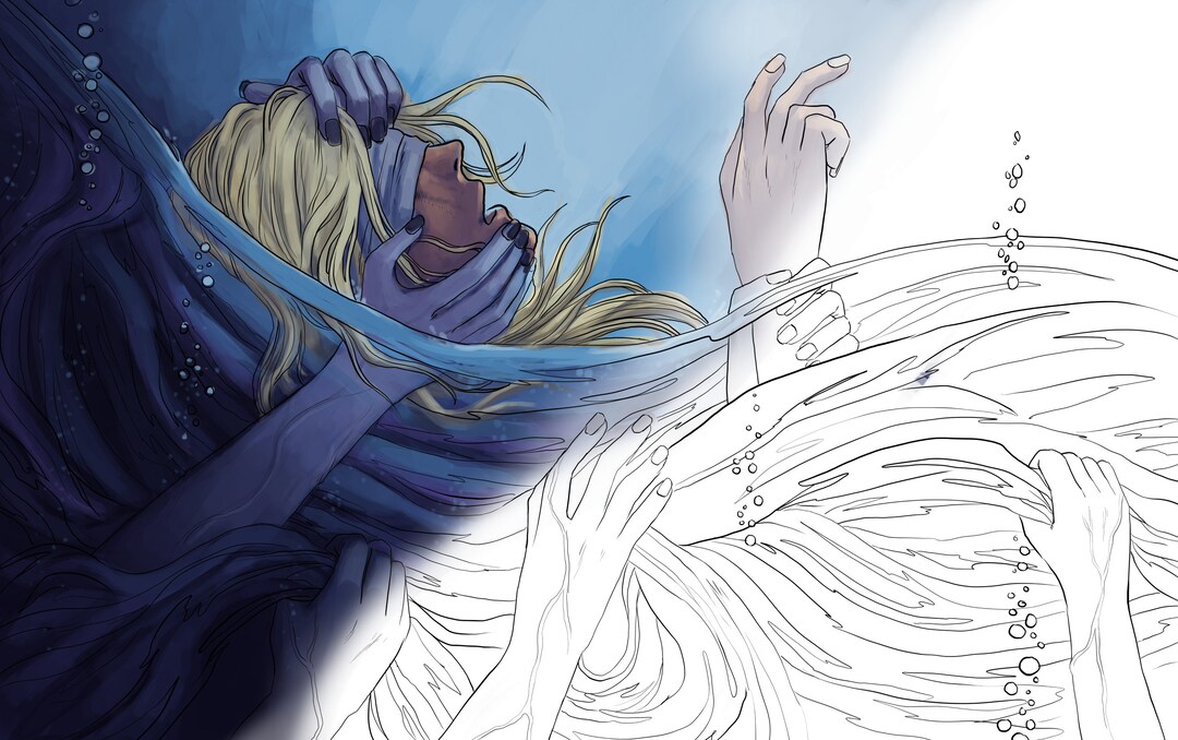 Fantasy Drowning Coloring Page Digital Download PNG - Etsy UK