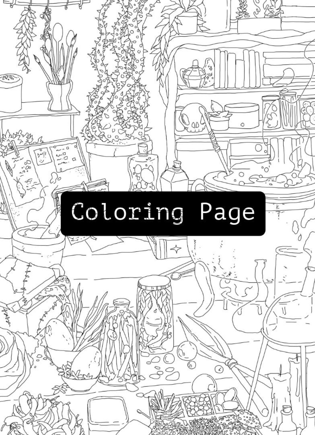Potion Brewing Coloring Page | Digital Download PNG | - Etsy