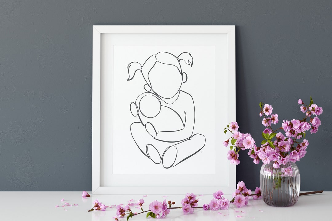 Big Sister With Baby One Line Drawing, Digital Download - Etsy