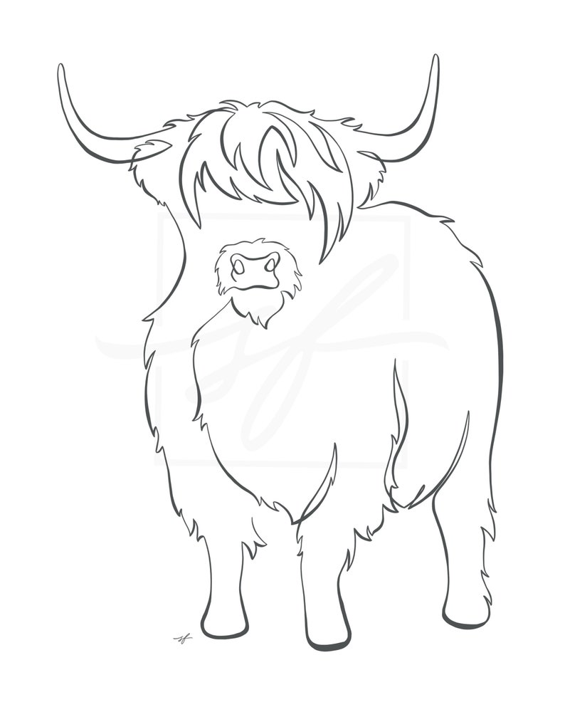 Highland Cow Minimalist One Line Drawing Digital Download | Etsy