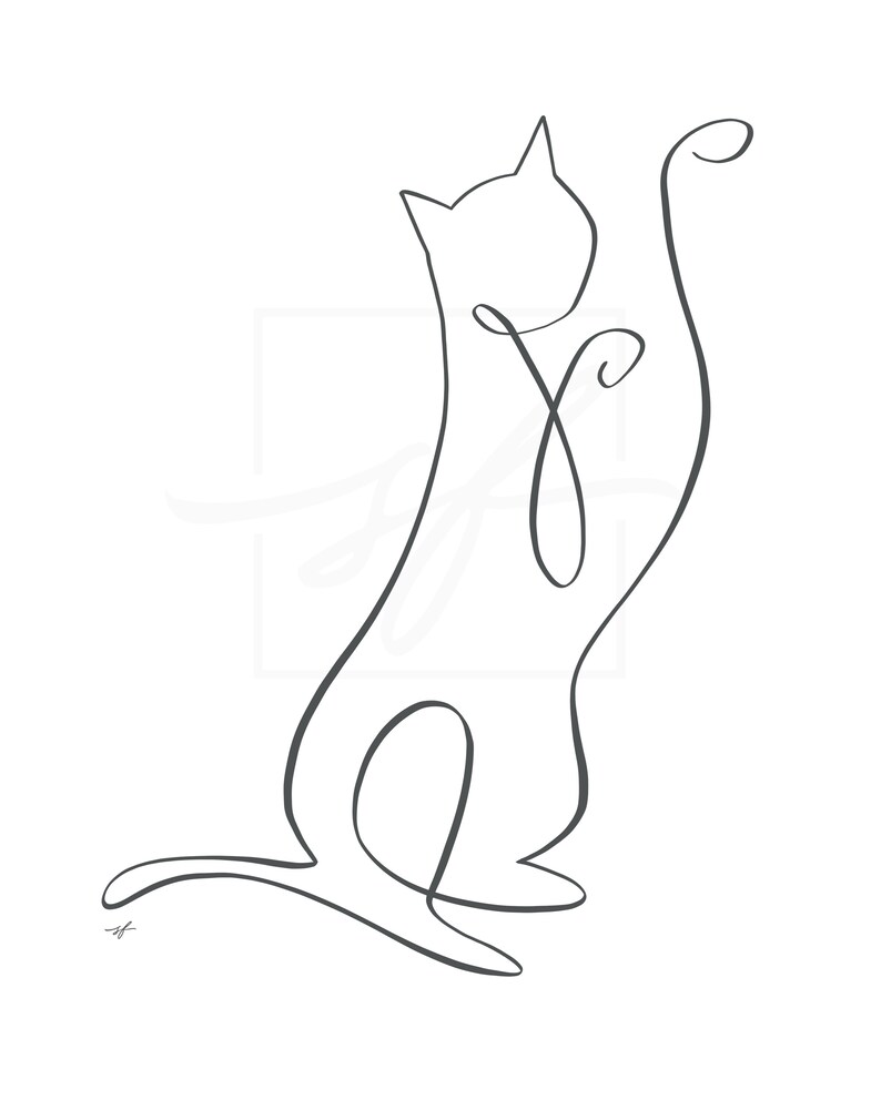 Minimalist Playful Cat Single Line Art Digital Print - Etsy