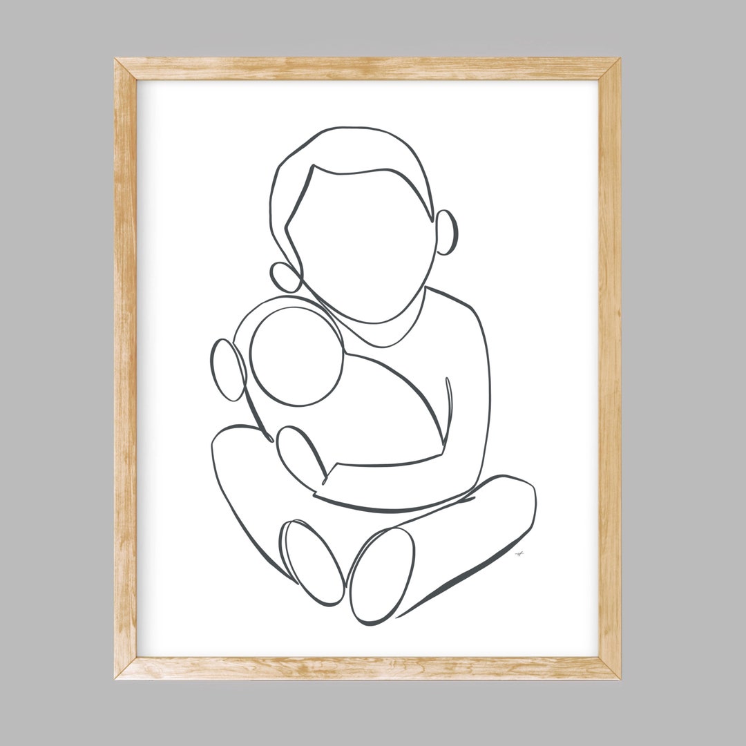 Big Brother With Baby One Line Drawing, Digital Download - Etsy