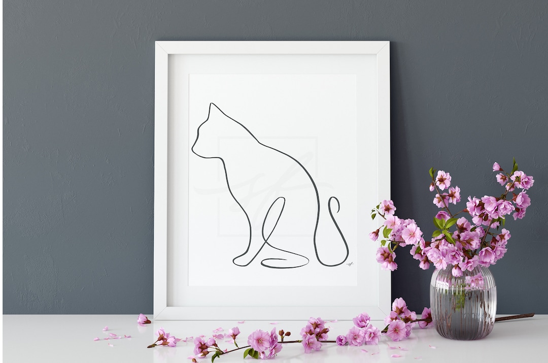 Minimalist Cat Single Line Art, Digital Print - Etsy