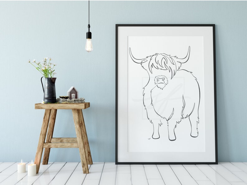 Highland Cow Minimalist One Line Drawing Digital Download | Etsy