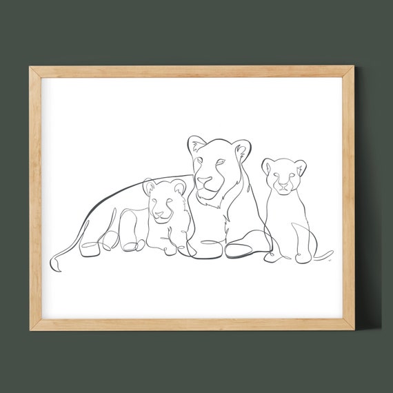 Lioness And Cubs Drawing