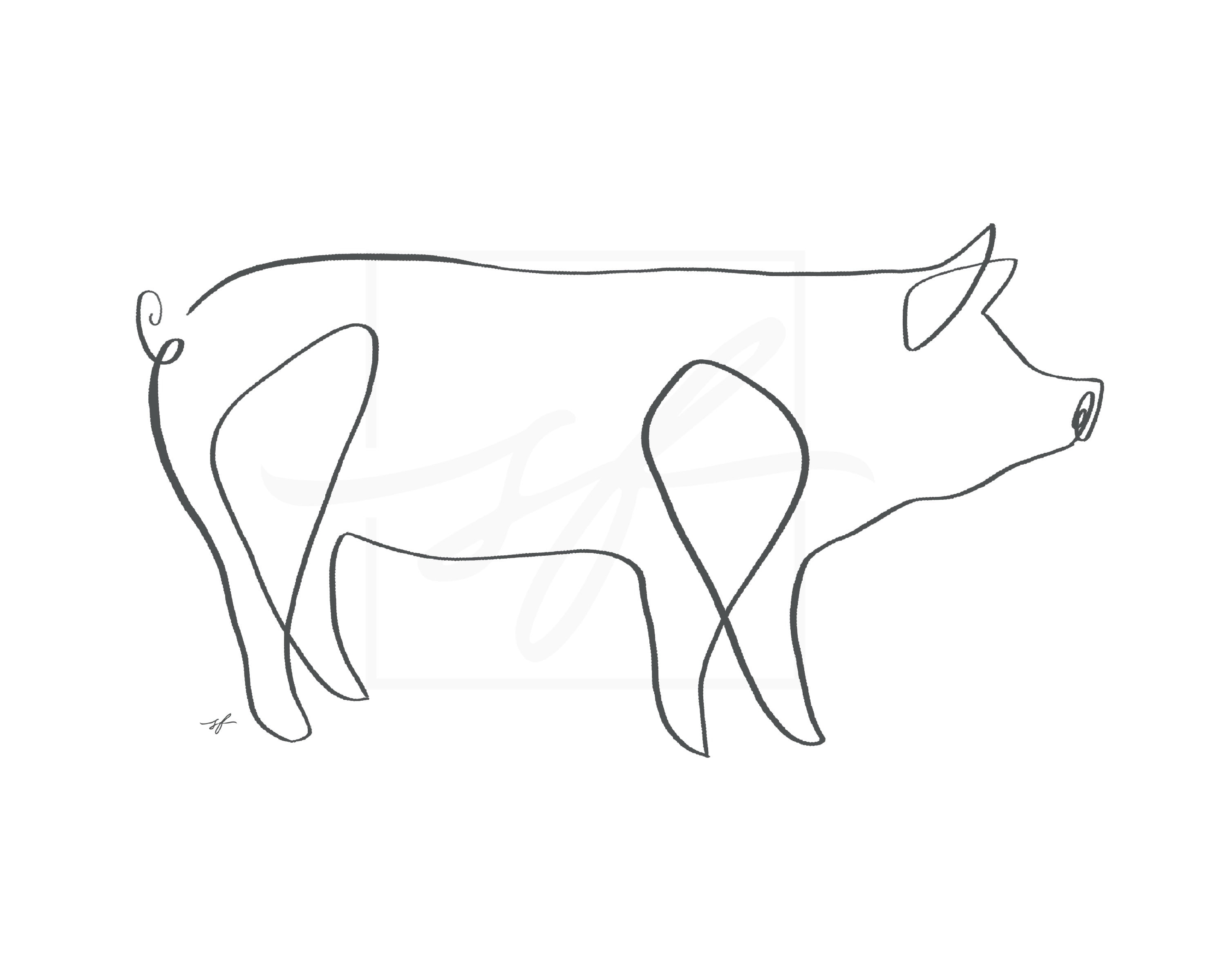 Minimalist Pig Single Line Drawing Digital Download | Etsy