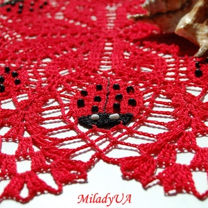 Crocheted Doily Ladybug Lady Bug Ladybird Lady Bird Red Doily Round ...