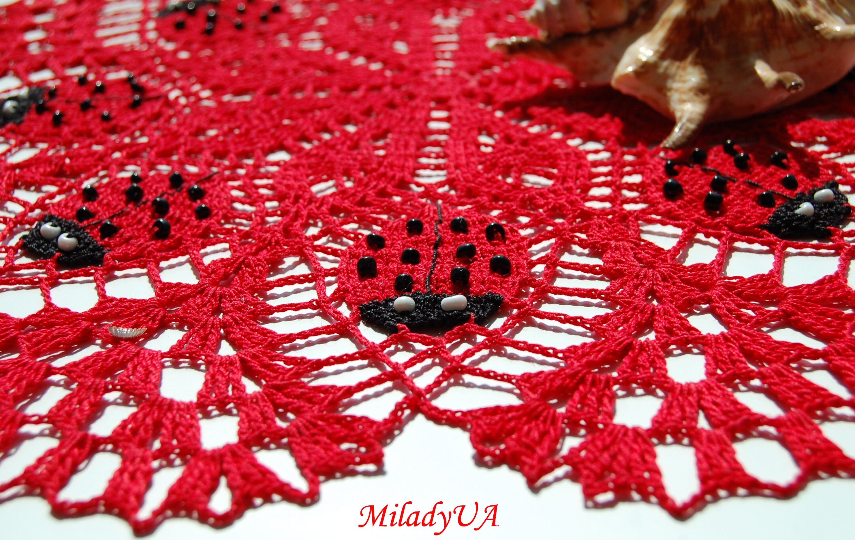 Crocheted Doily Ladybug Lady Bug Ladybird Lady Bird Red Doily Round ...
