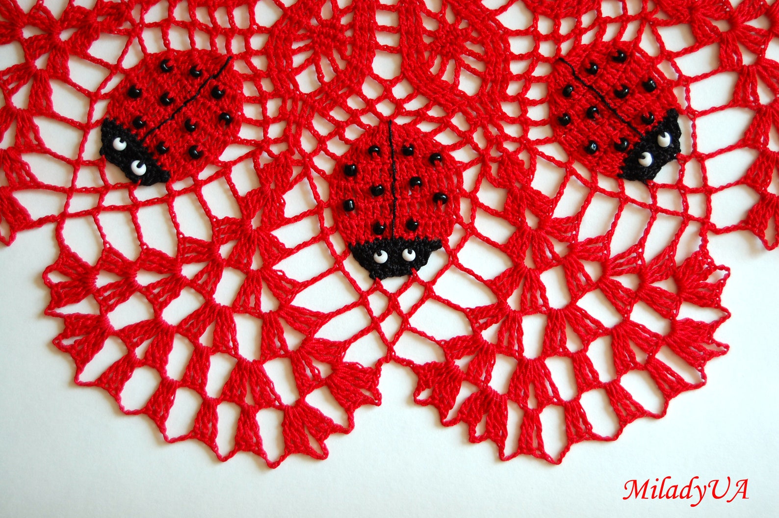 Crocheted Doily Ladybug Lady Bug Ladybird Lady Bird Red Doily Round ...