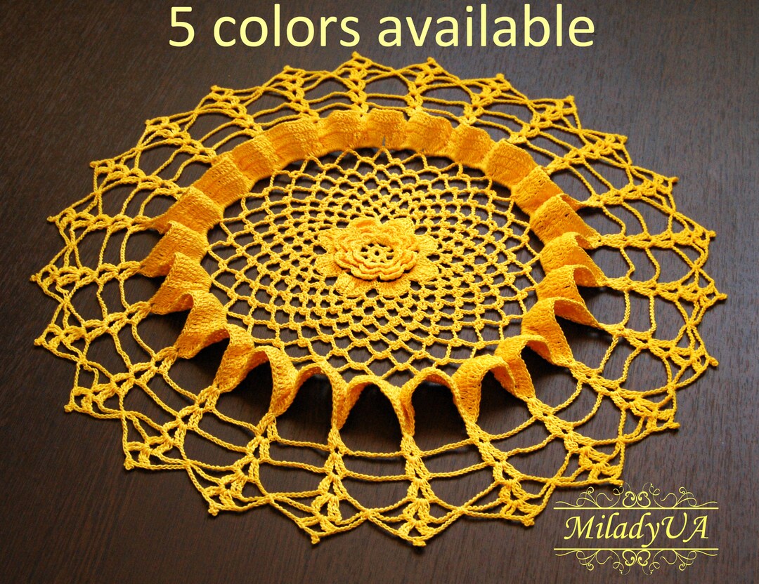 Crocheted Doily Yellow Doily Round Doily Home Decor Sun Decor Table ...