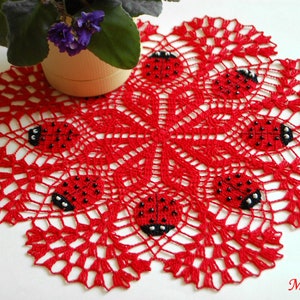 Crocheted Doily Ladybug Lady Bug Ladybird Lady Bird Red Doily Round ...