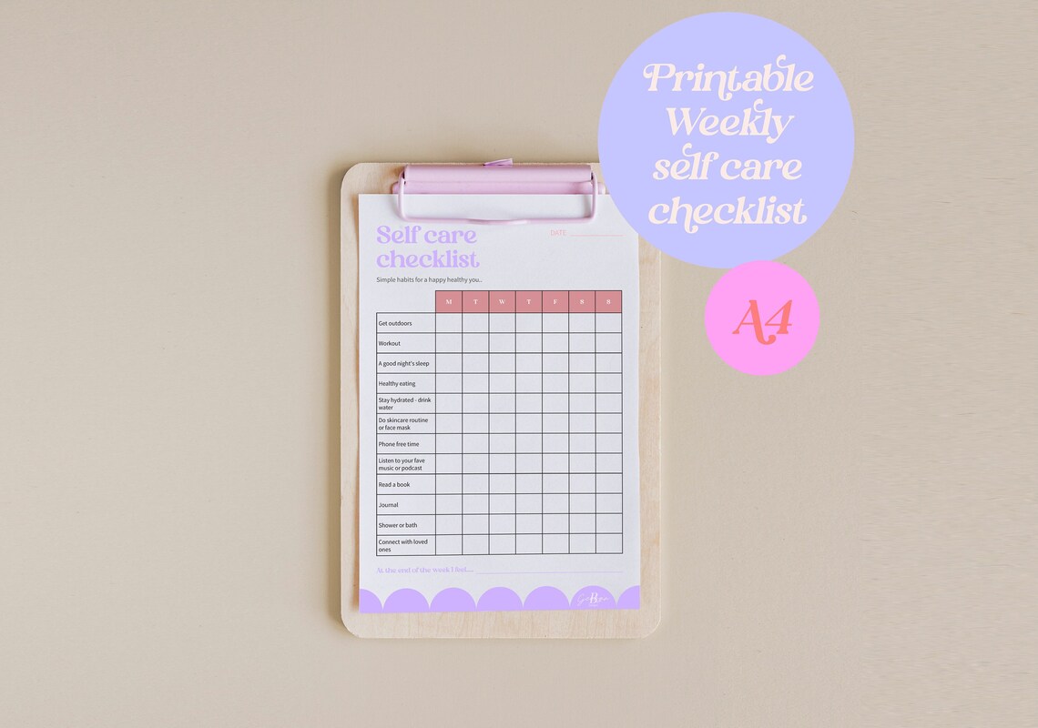 Self Care Checklist, Self Care Weekly Plan, Self Care Weekly Journal ...