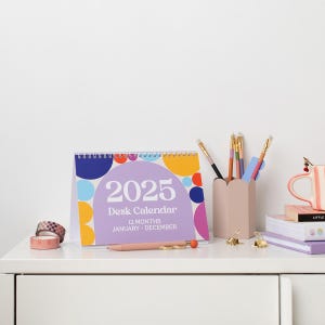 2025 Desk Calendar A5, Colourful Shapes Calendar, Free Standing Desk ...