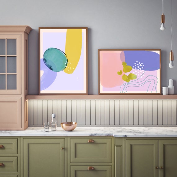 Colourful Abstract Set of 2 Art Prints Gallery Wall Art - Etsy