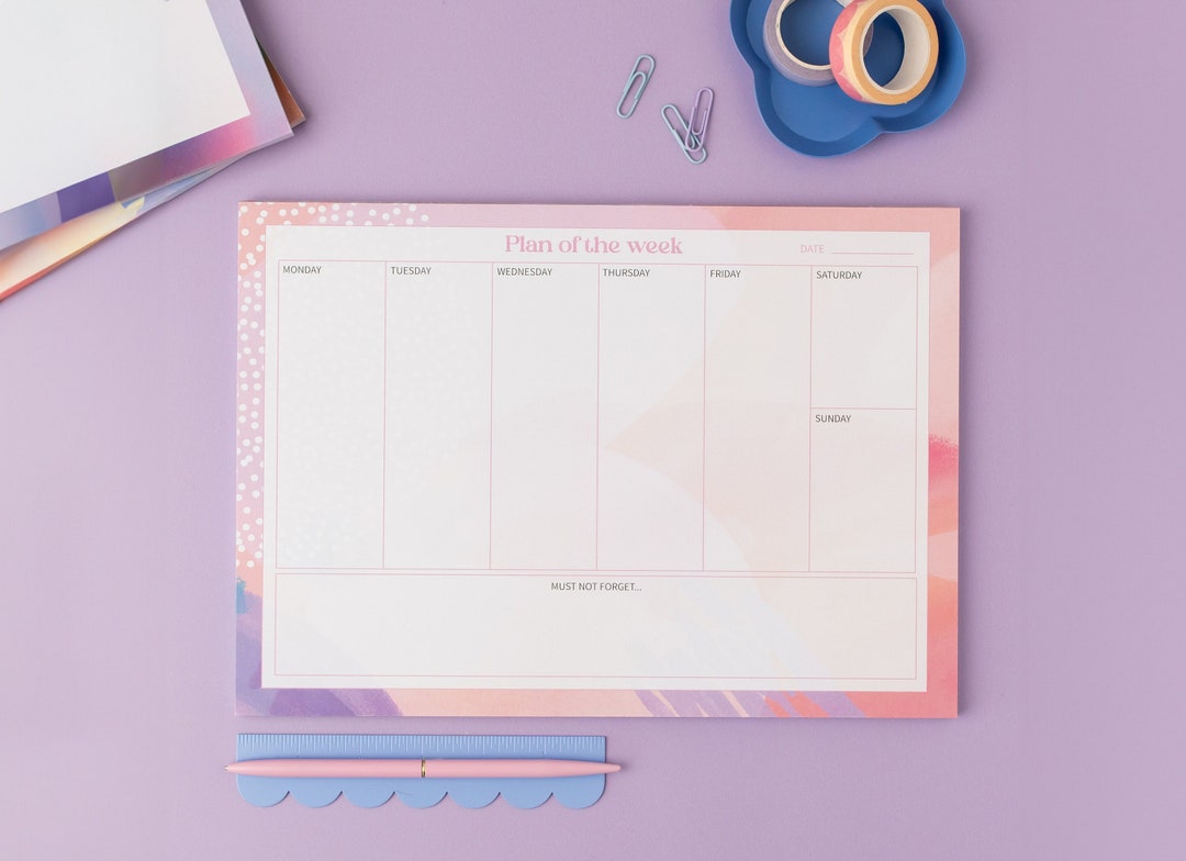 Desk Top Weekly Planner Pad, A4 Pink Planner, Weekly Notepad, Daily ...