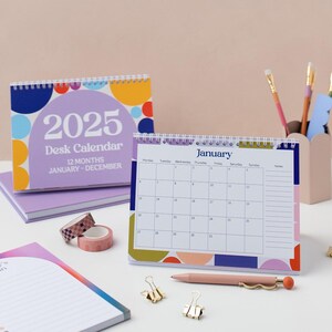 2025 Desk Calendar A5, Colourful Shapes Calendar, Free Standing Desk ...