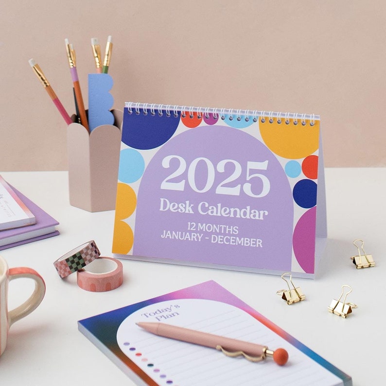 2025 Desk Calendar A5, Colourful Shapes Calendar, Free Standing Desk ...