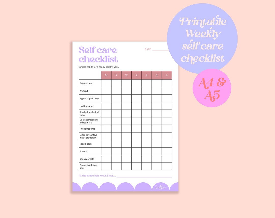 Self Care Checklist, Self Care Weekly Plan, Self Care Weekly Journal ...