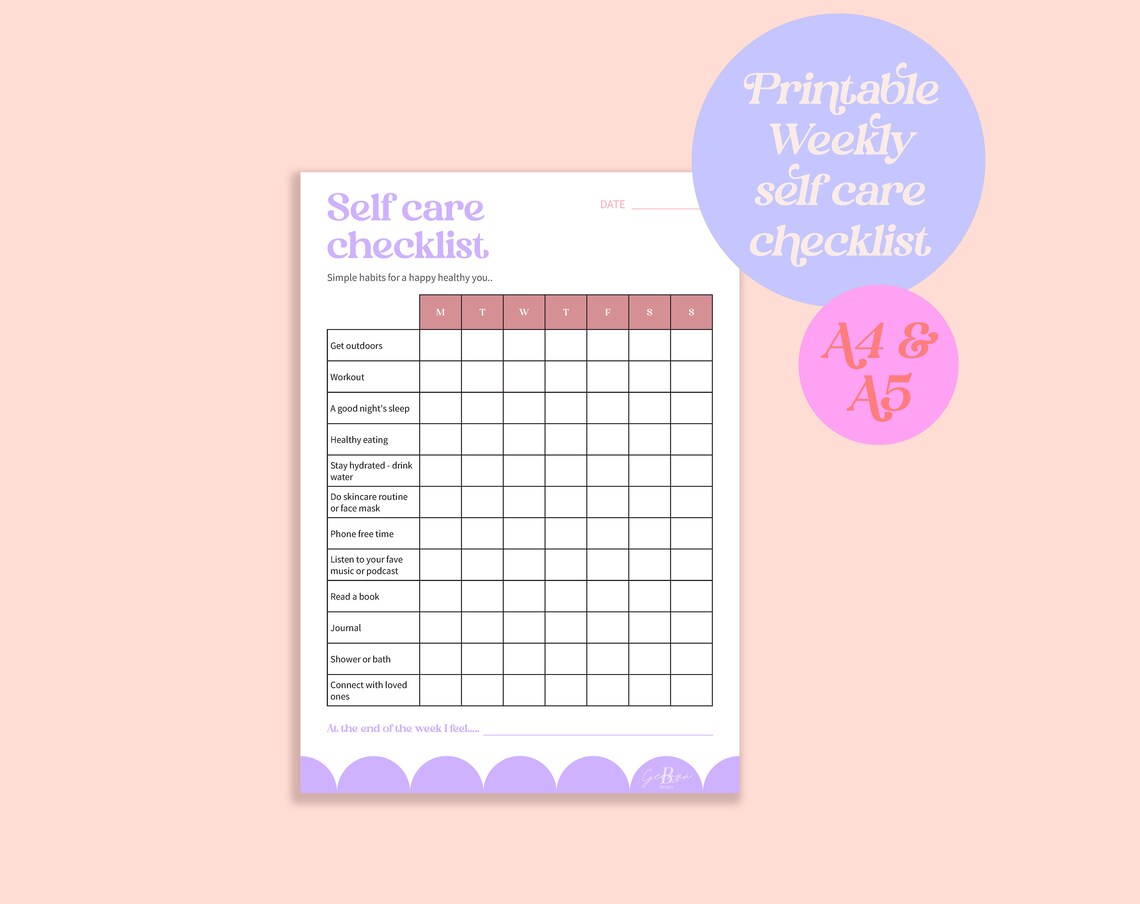 Self Care Checklist, Self Care Weekly Plan, Self Care Weekly Journal ...