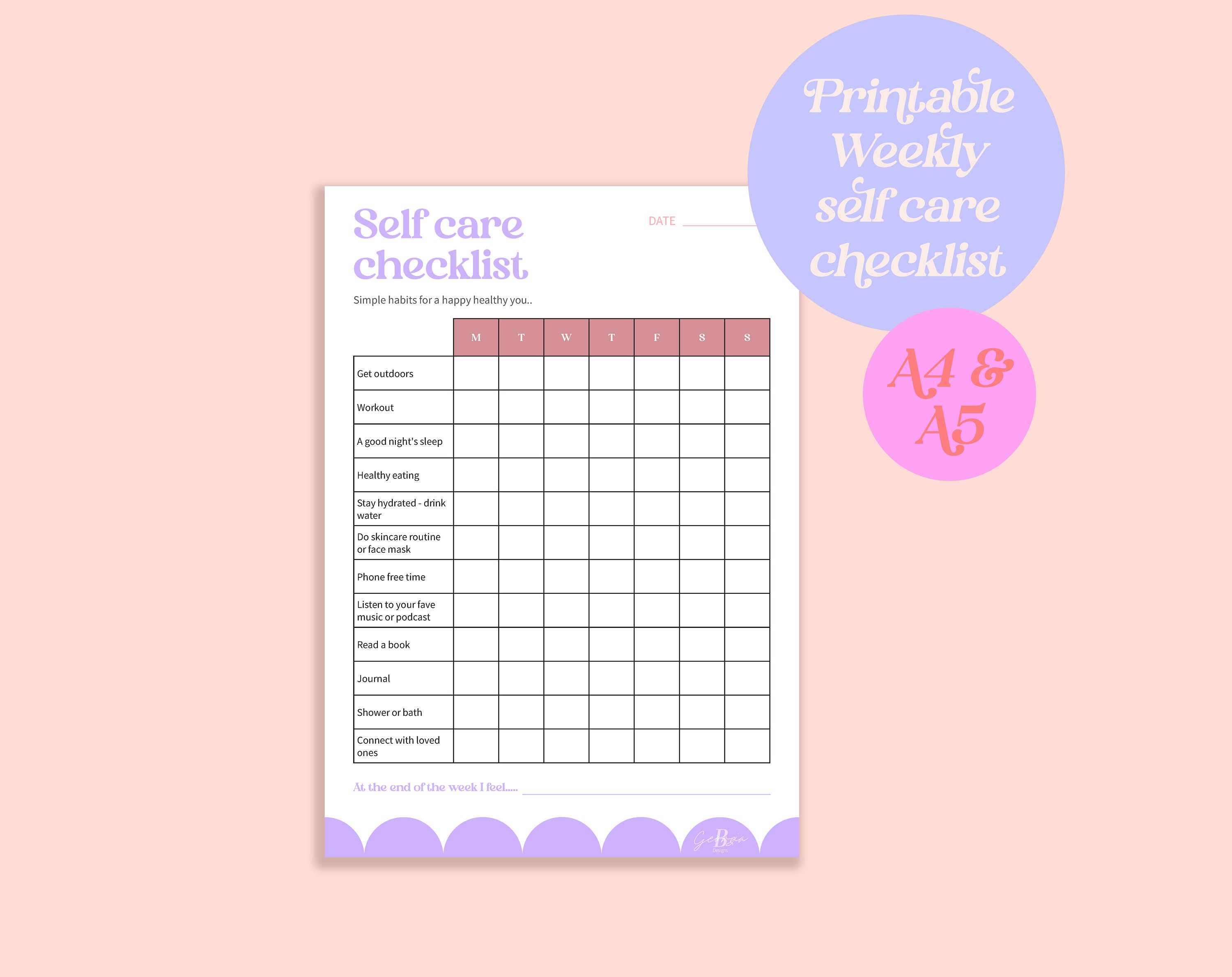 Self Care Checklist, Self Care Weekly Plan, Self Care Weekly Journal ...