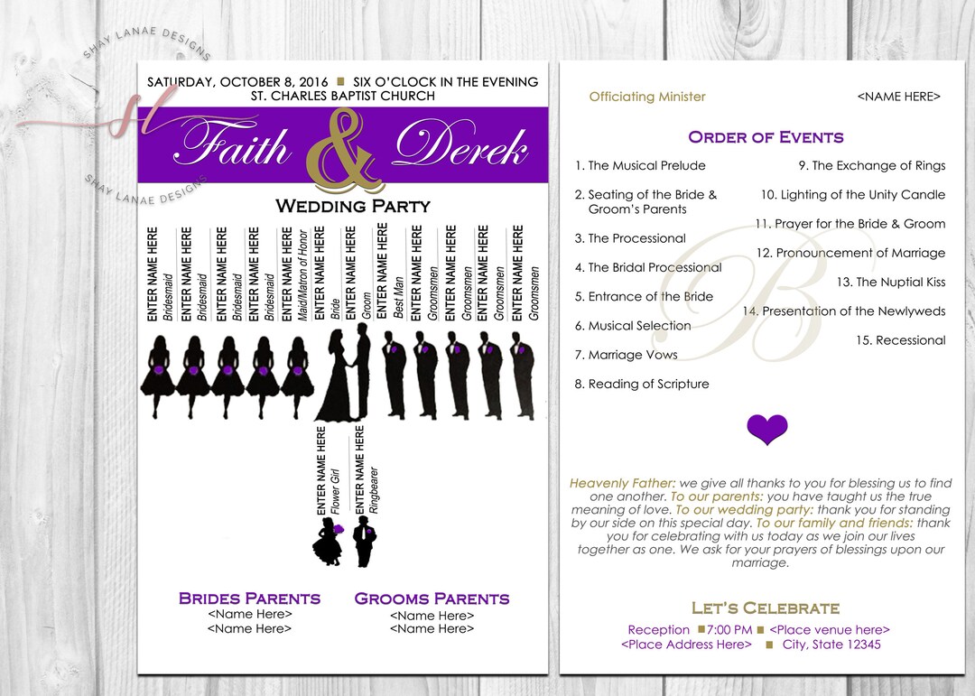 Silhouette Lineup Program// Wedding Program// Silhouette Wedding// Fun ...