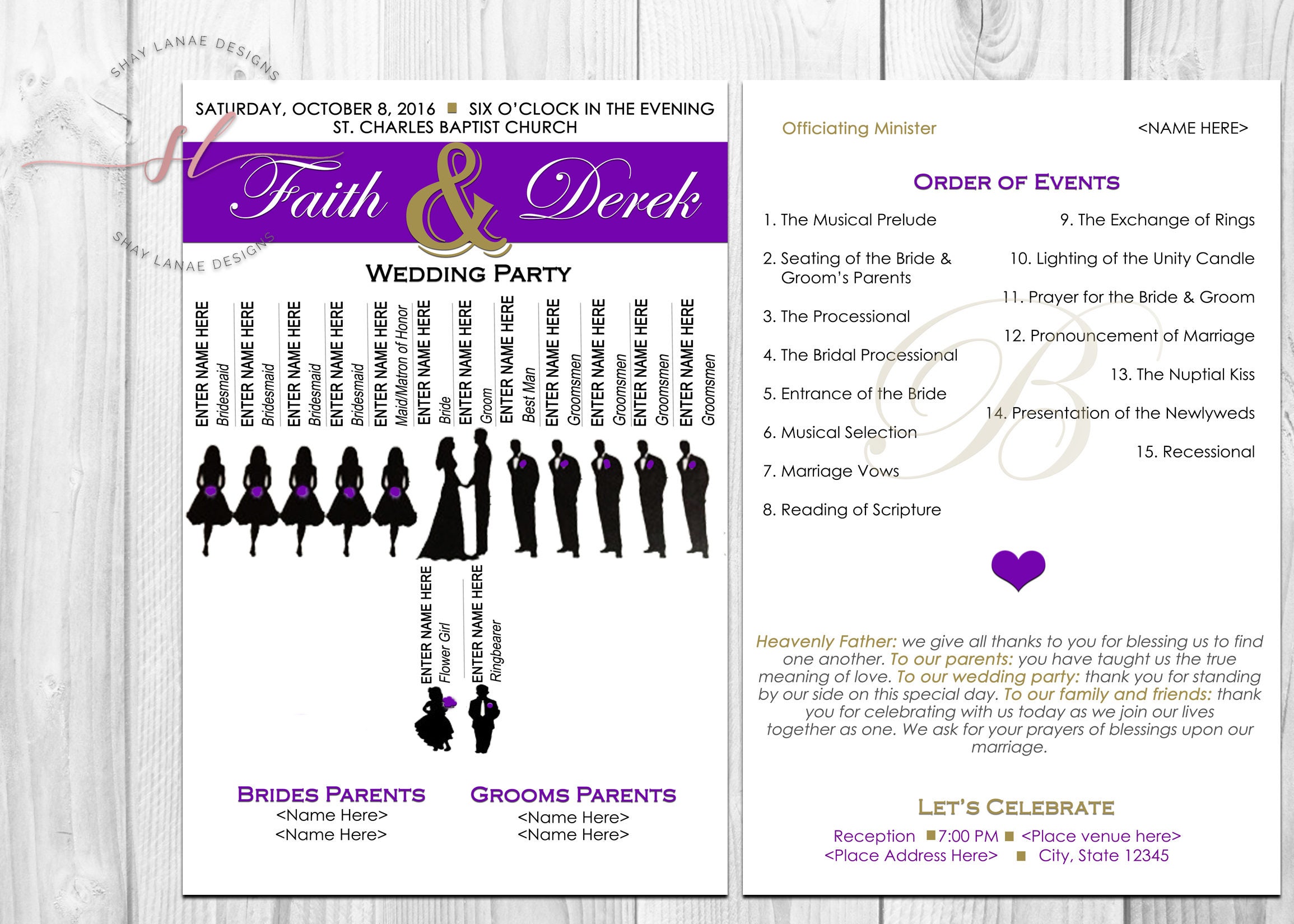 Silhouette Lineup Program// Wedding Program// Silhouette | Etsy