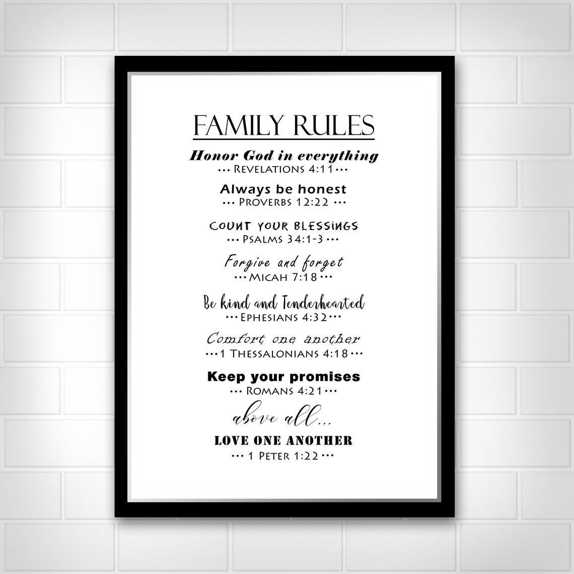 Family Rules Religious Religious Wall Art Scriptures | Etsy