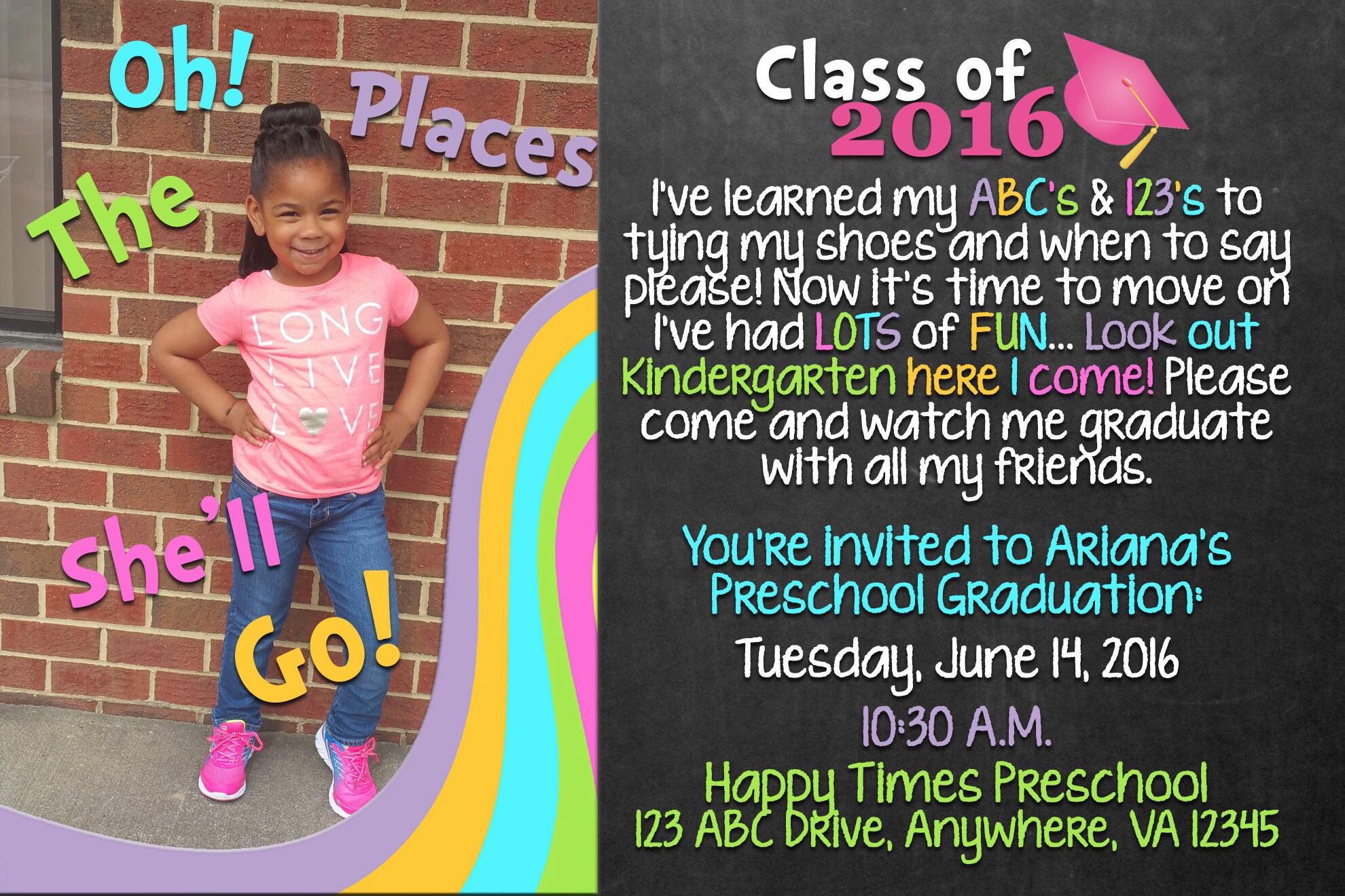 Preschool Graduation Invitation// Kids Graduation// Chalkboard ...