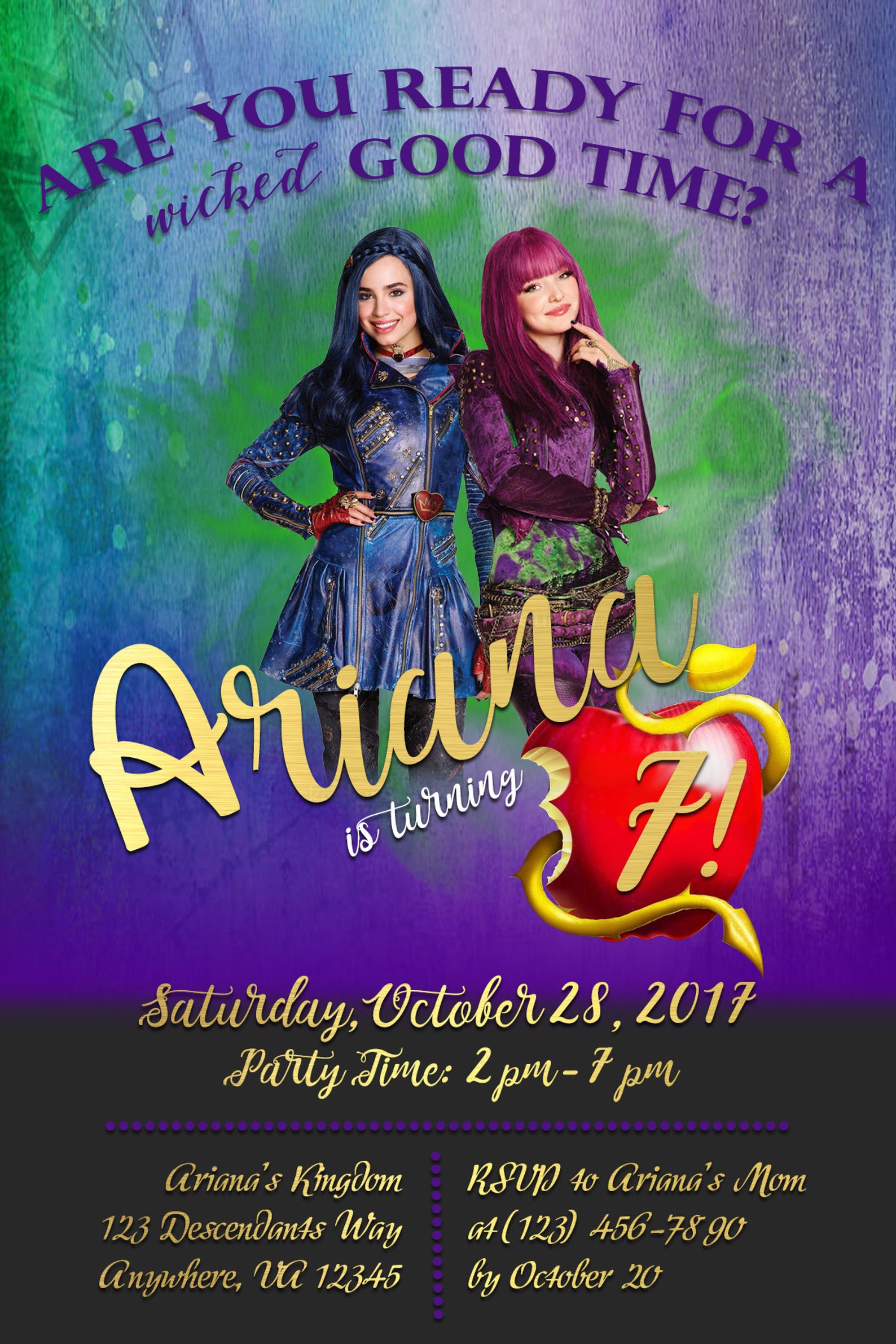 Descendants Party Invitation// Descendants Theme// Kids | Etsy