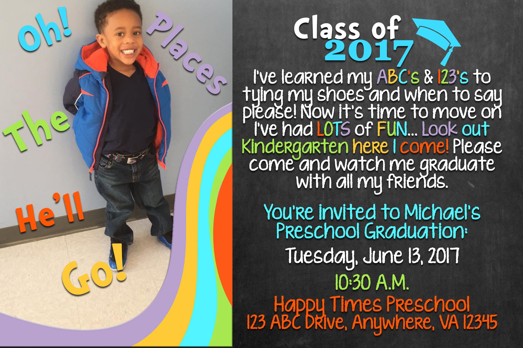 Preschool Graduation Invitation// Kids Graduation// Chalkboard ...
