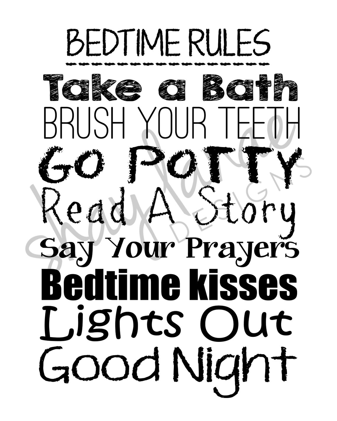 Bedtime Rules SVG Bundle Instant Download - Etsy Singapore