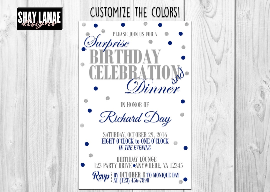 Blue Polka Dot Birthday & Dinner Invitation// Birthday Dinner ...