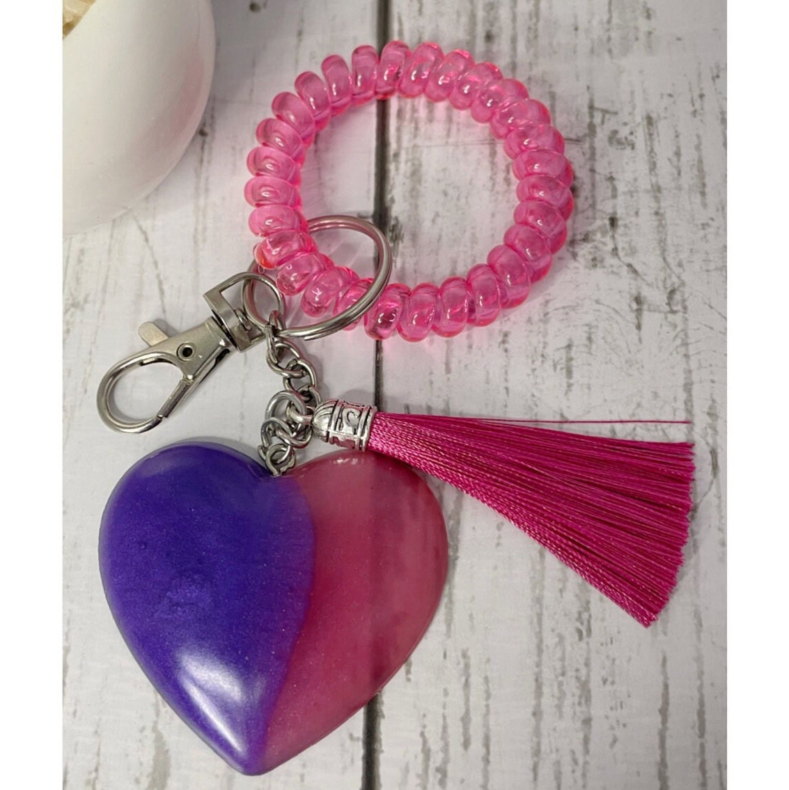 Keychain- Resin Heart(2x2) W/mica Powder, Charm, Luggage, Purse, Bag ...