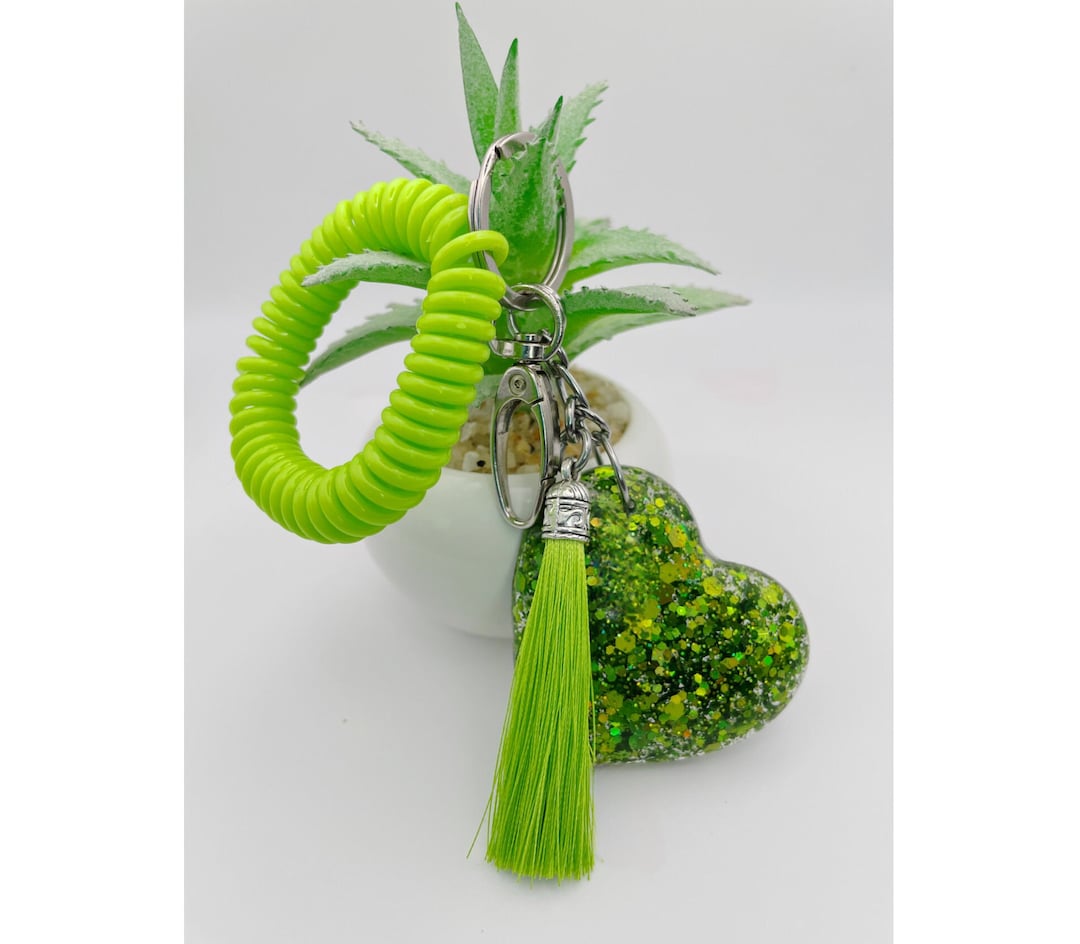 Keychain-light Green Resin Heart(2x2) W/holographic Chunky Glitter ...