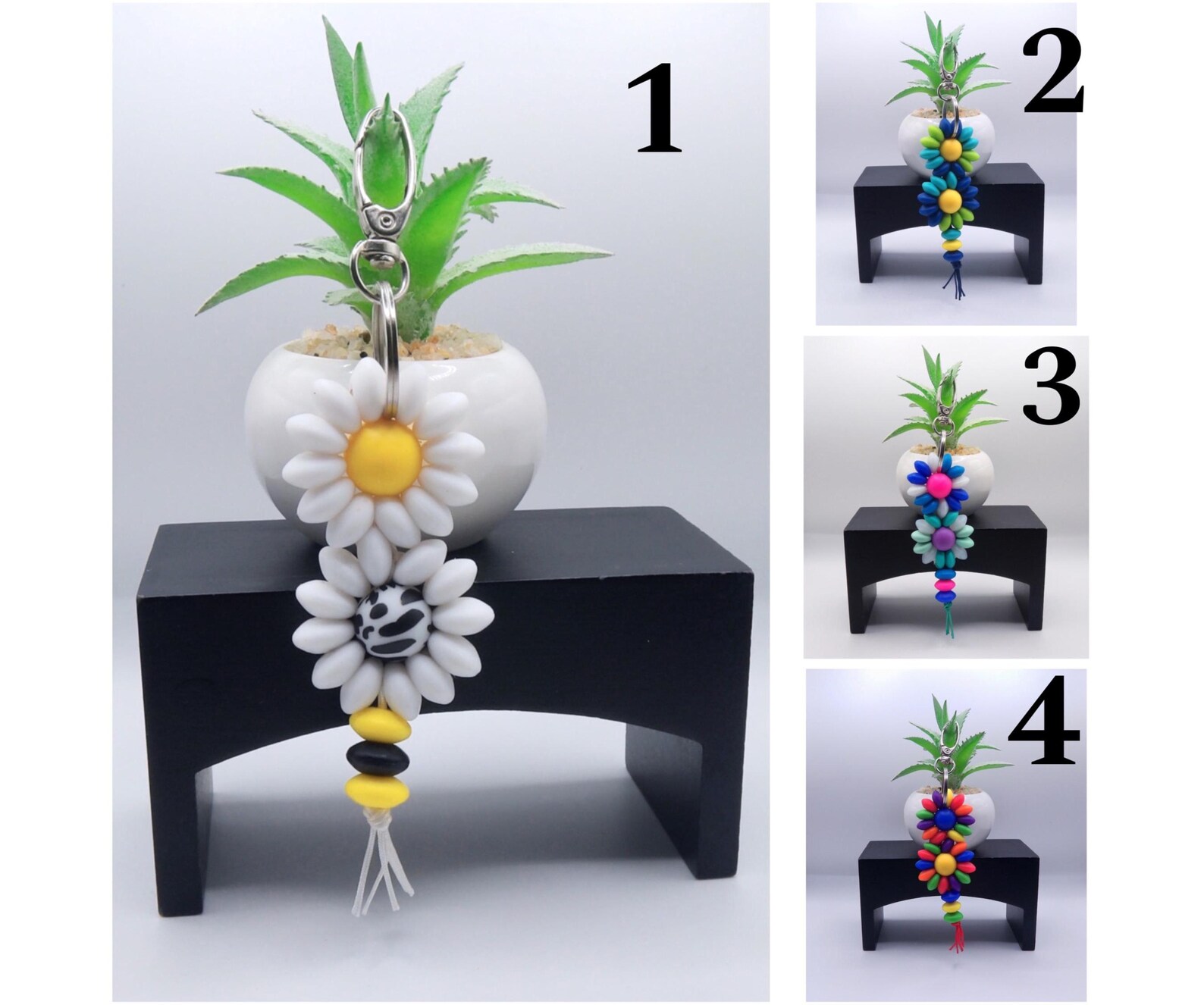 Flower Keychain-double Sunflower W/clasp, Lentil Silicone Beads Charm ...