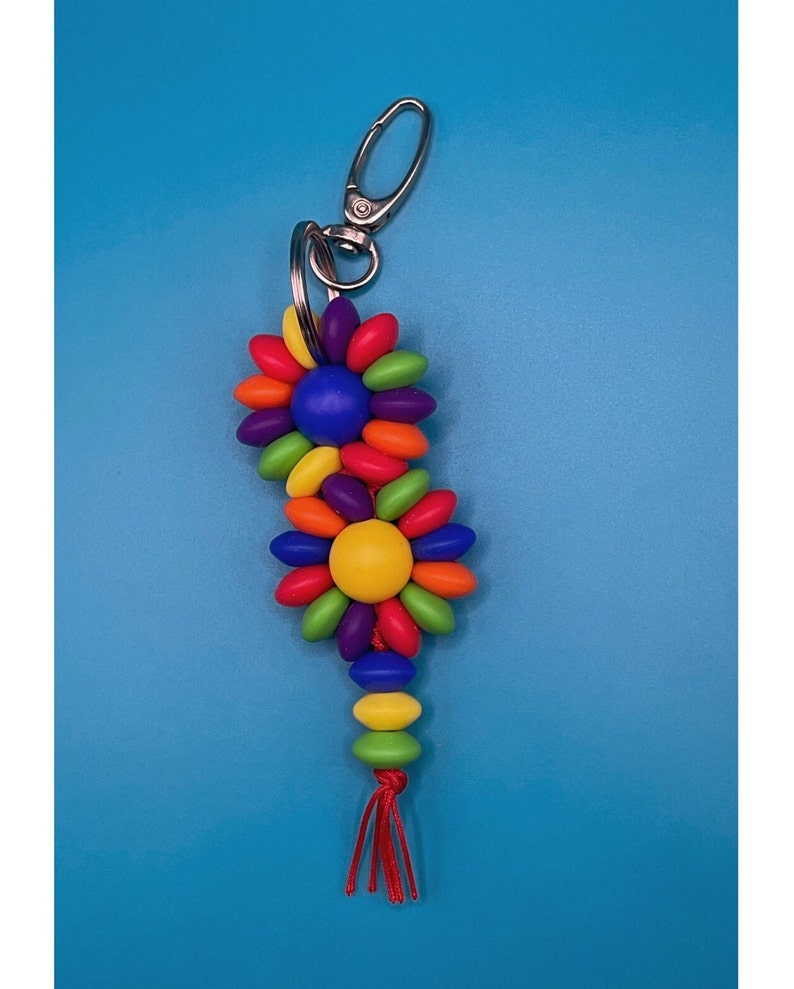 Flower Keychain-double Sunflower W/clasp, Lentil Silicone Beads Charm ...